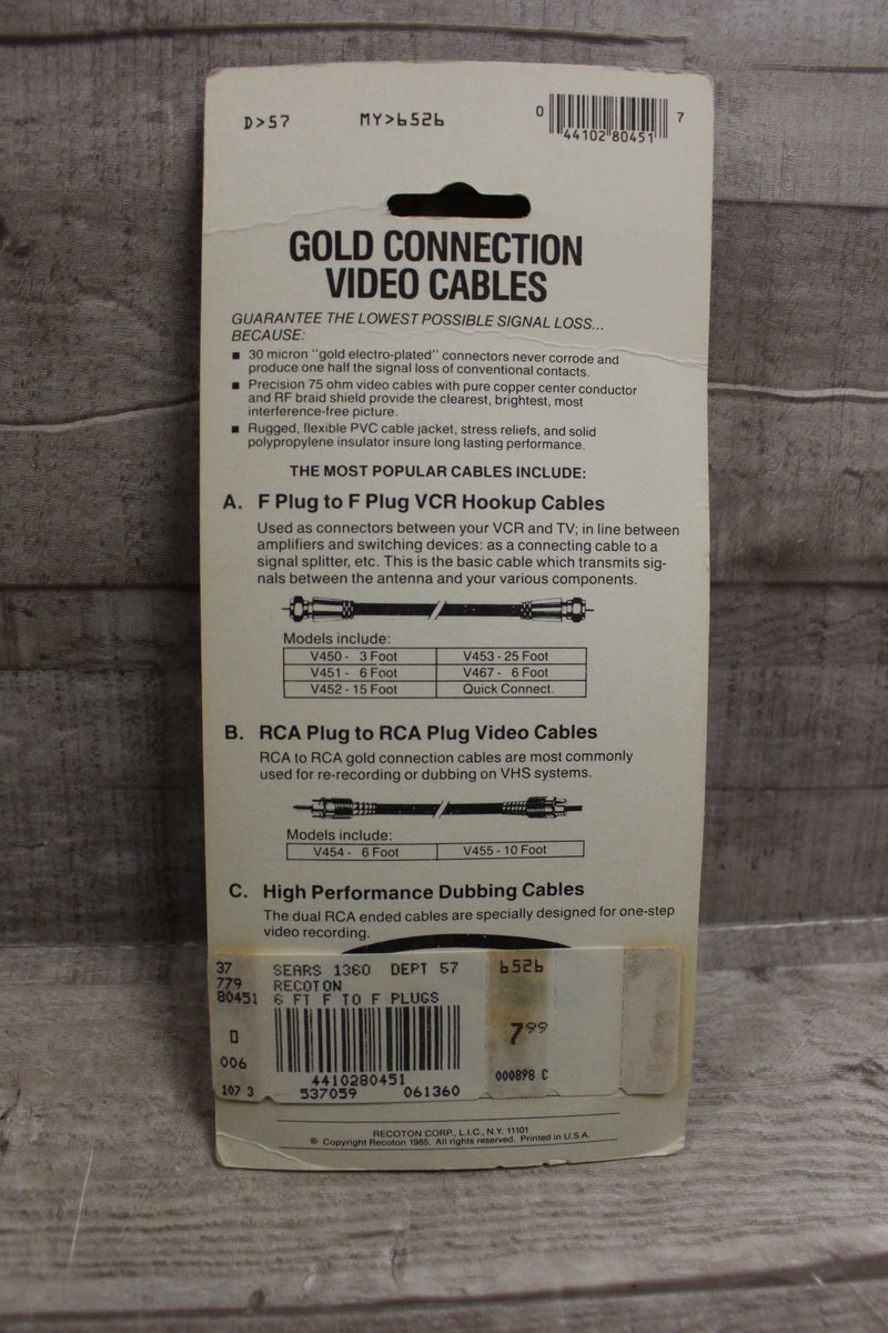 Recoton Video 6 Foot F to F Hookup Cable -New – Military Steals and Surplus