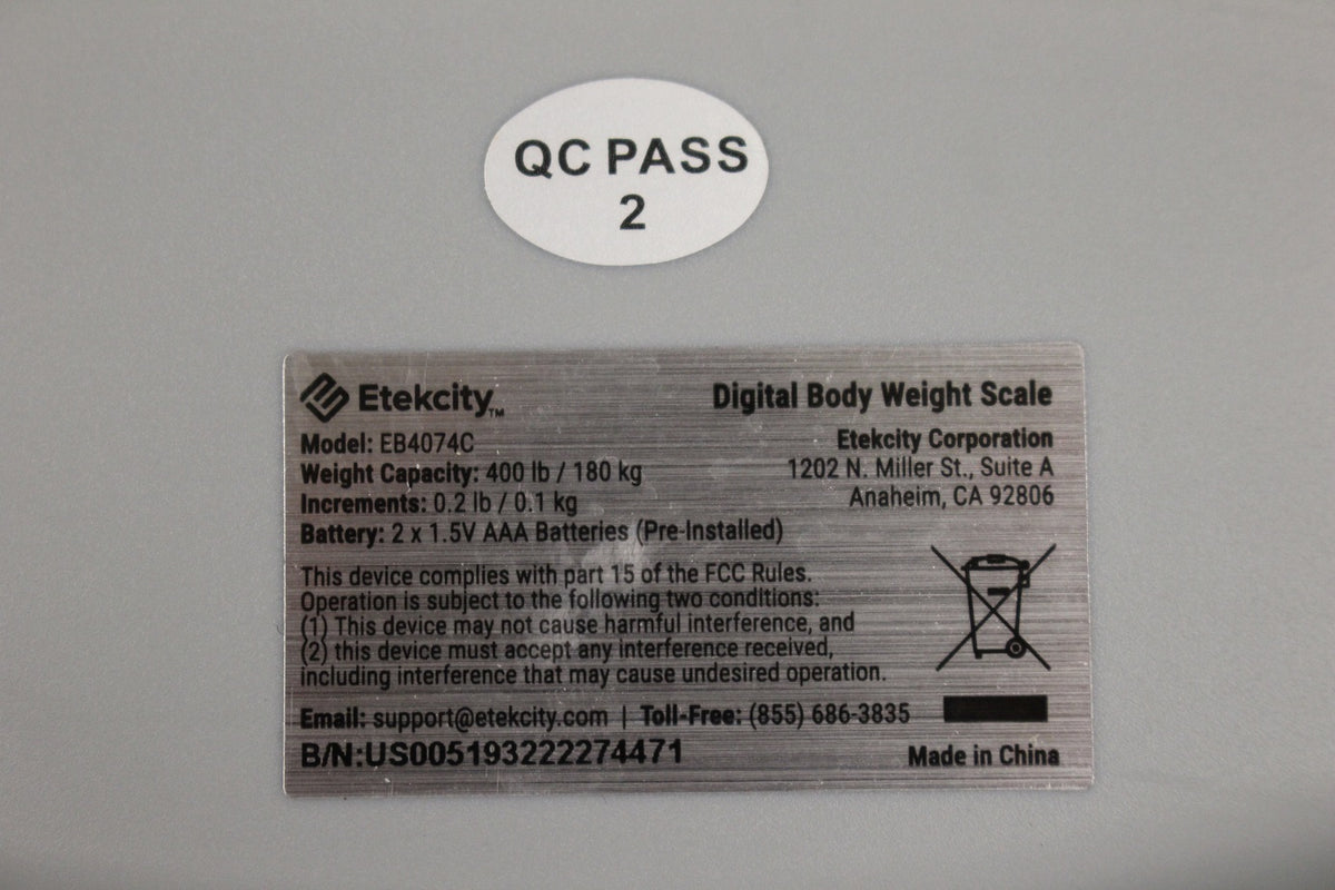 Etekcity Diginal Body Weight Scale - EB4074C - 400 lb Capacity - Used ...