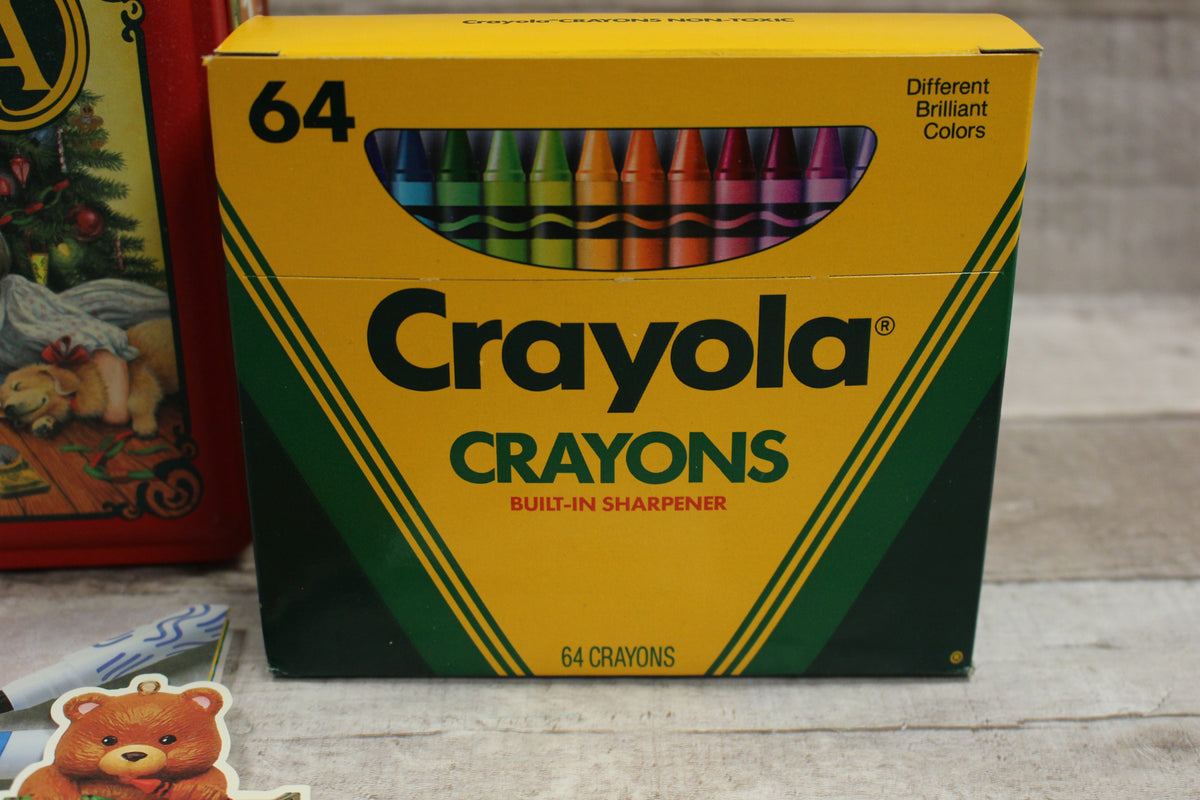 Vintage 1992 Crayola Crayon Tin Gift Set with 64 Count Crayons & Bear ...