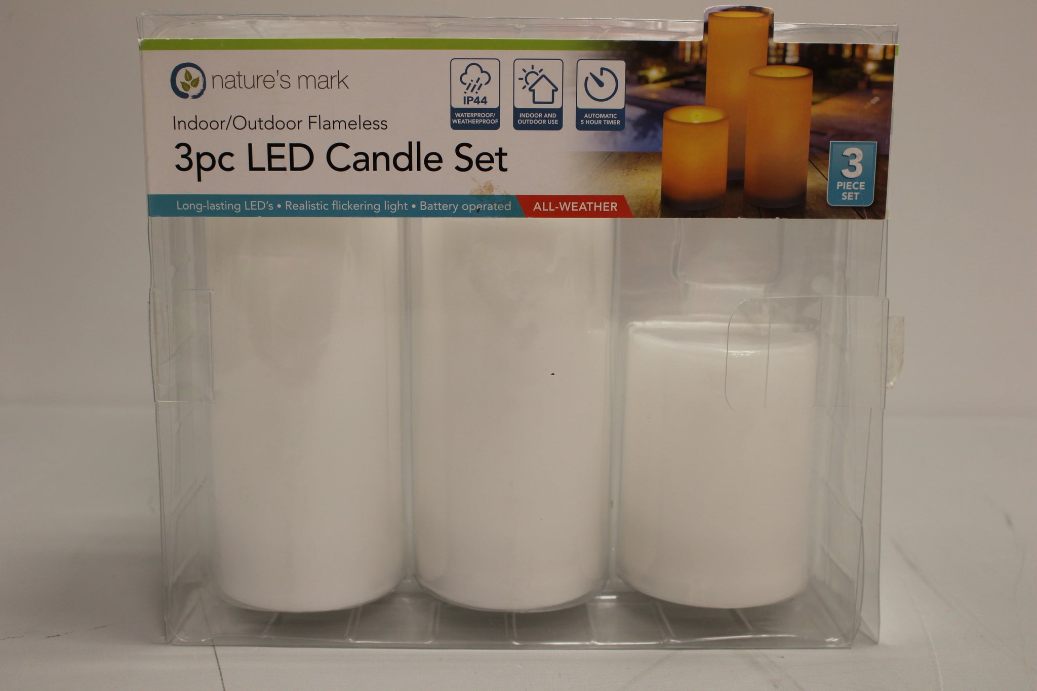 Nature's Mark Indoor/Outdoor Flameless 3 Pc LED Candle Set - Battery ...