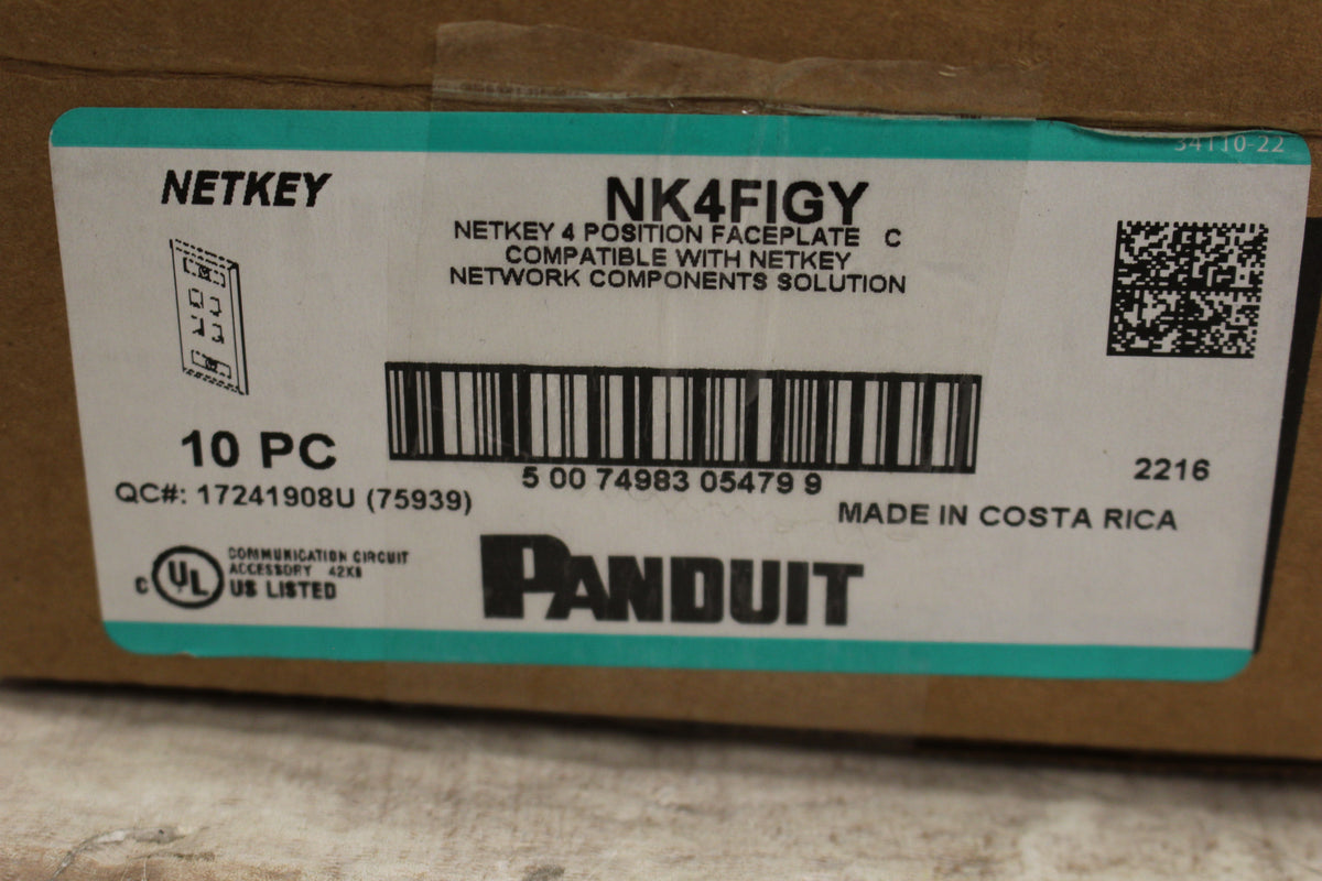 Panduit Netkey 4 Position Vertical Faceplate - NK4FIGY - 10 Pack - Gra ...