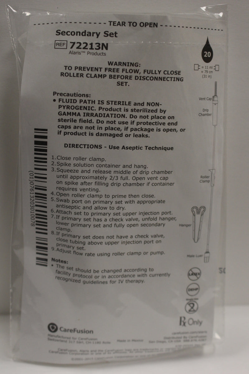 Cardinal Health Tubing Secondary Set, 72213N, EXP 2020, New – Military ...