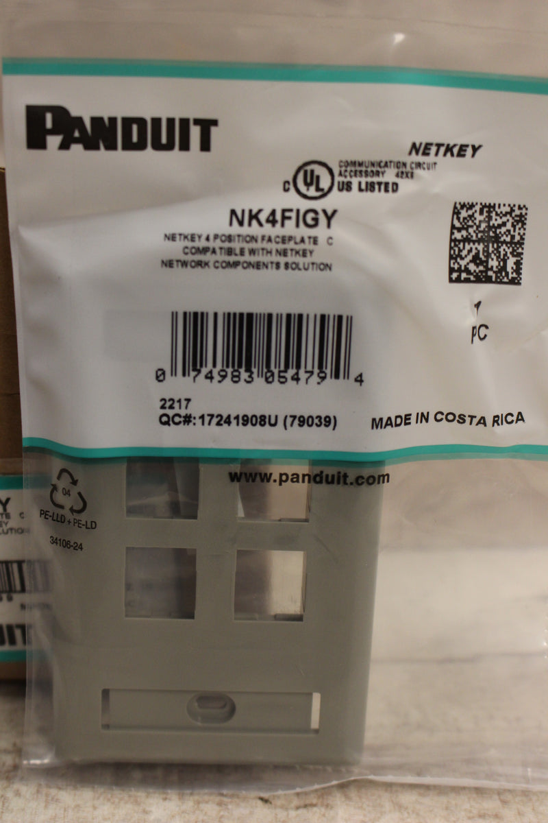Panduit Netkey 4 Position Vertical Faceplate - NK4FIGY - 10 Pack - Gra ...