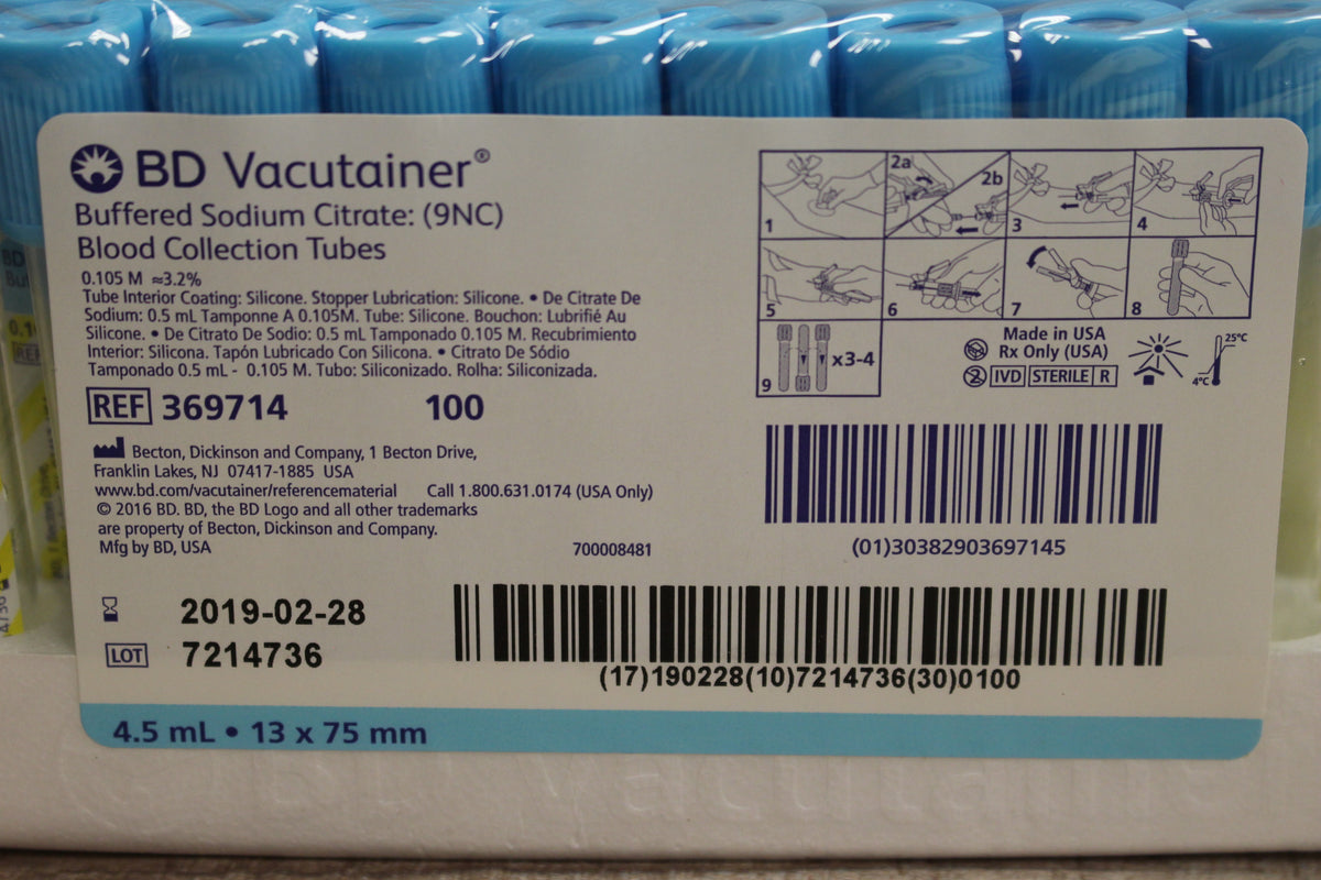 BD Vacutainer Buffered Sodium Citrate Blood Collection Tubes - 369714 ...